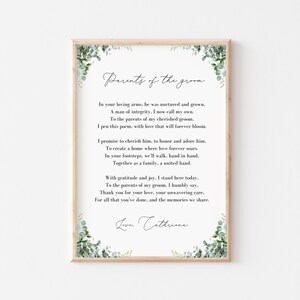 Wedding Poem for Parents of the Groom, Poem Print, Wedding Gift, Gift ...