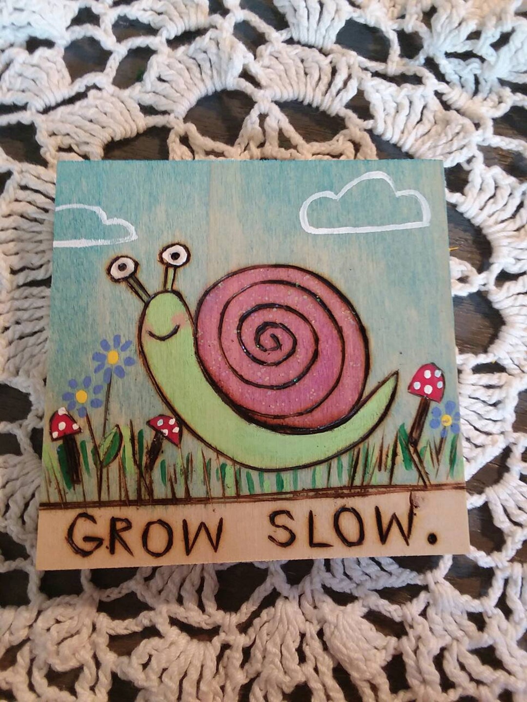 Wood Burned SNAIL NURSERY ART Ornament or Wall Decor. Wood Burning and ...
