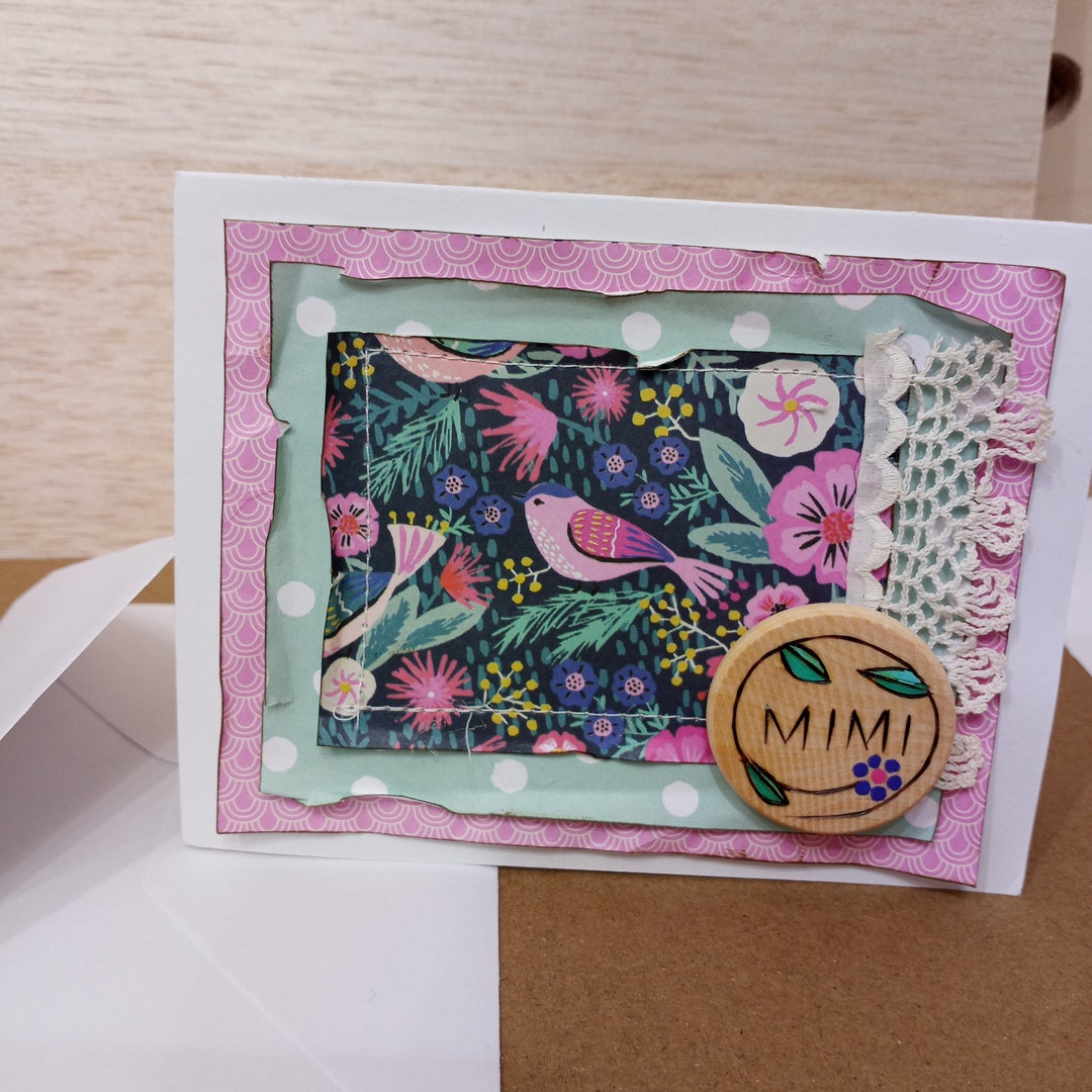 Pretty Handmade MIMI Greeting Card Mother's Day Wood Burned ...