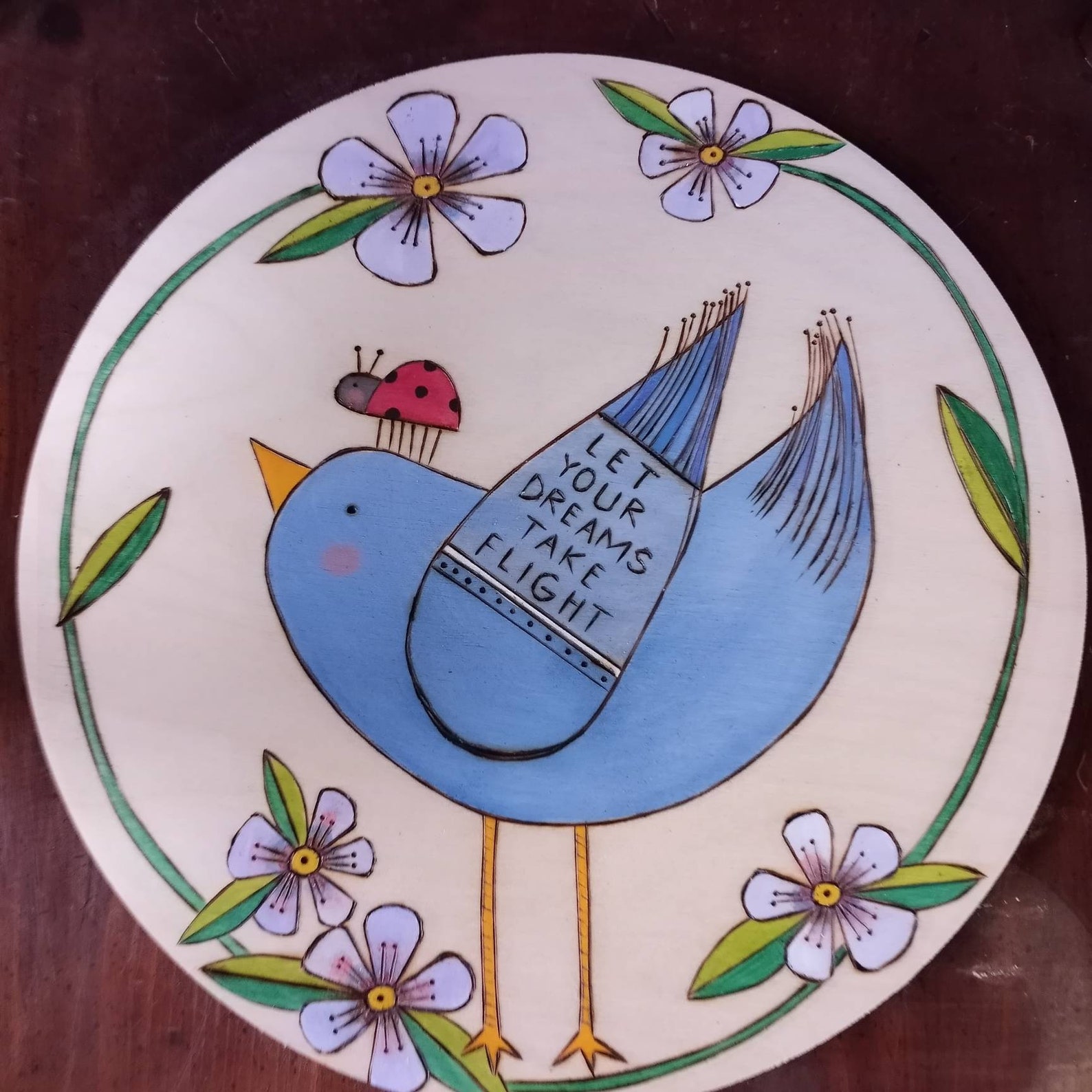 Wood Burned and Hand Painted BIRD Nursery Art. Wildflowers - Etsy