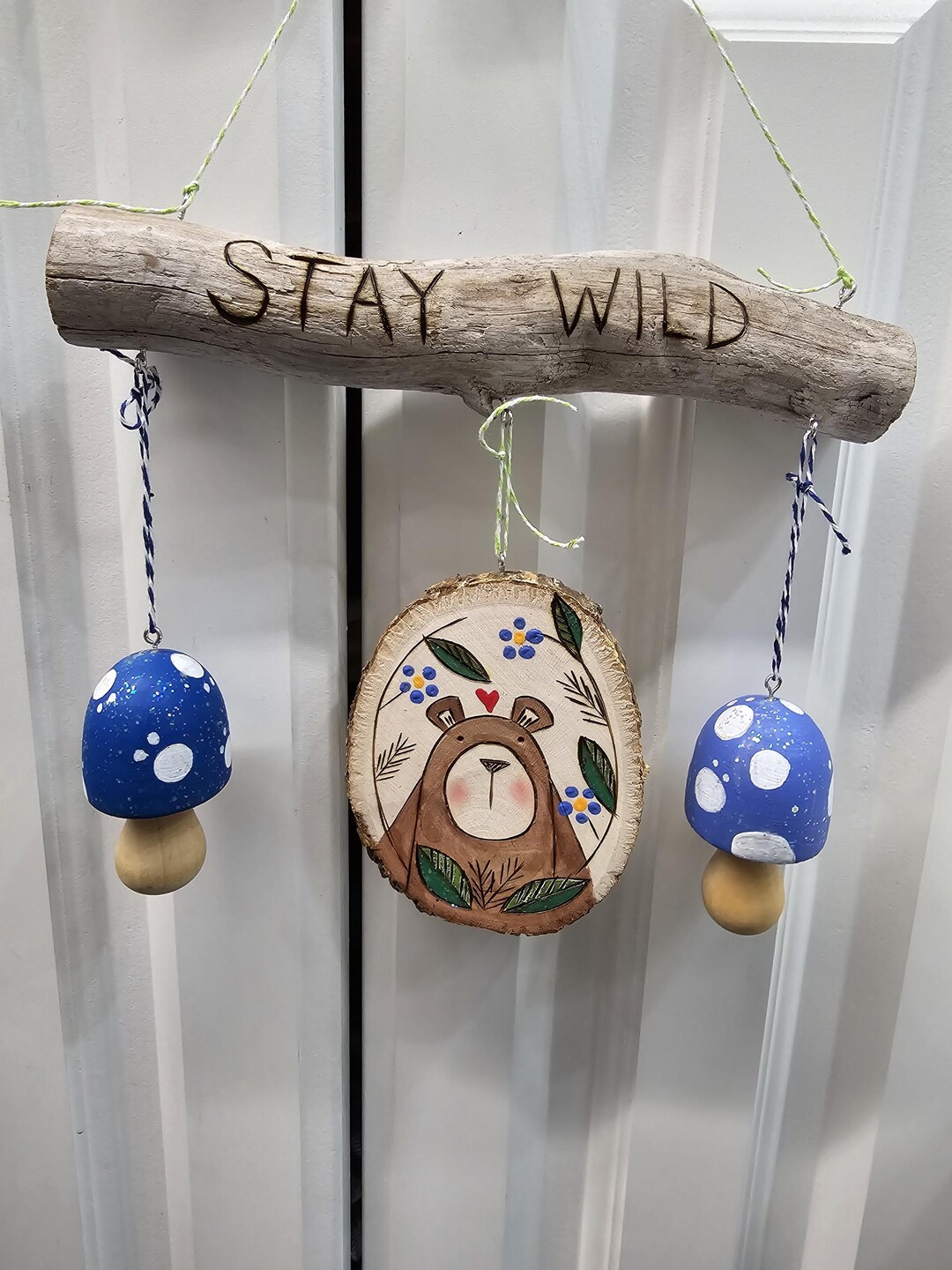 Wood Burned Bear and Mushrooms STAY WILD Nursery Art Assemblage ...