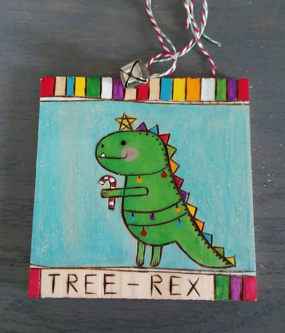 Wood Burned T-REX Christmas Ornament TREE Rex Funny Wall Hanging ...