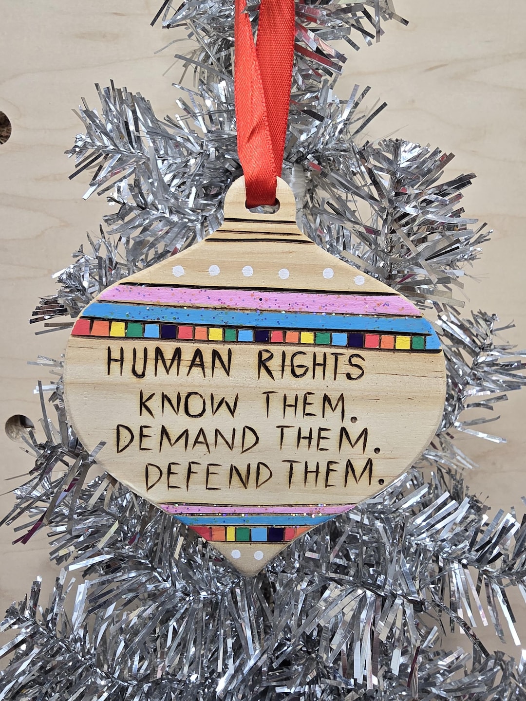 Wood Burned HUMAN RIGHTS Christmas Ornament Nursery Art Car Mirror ...