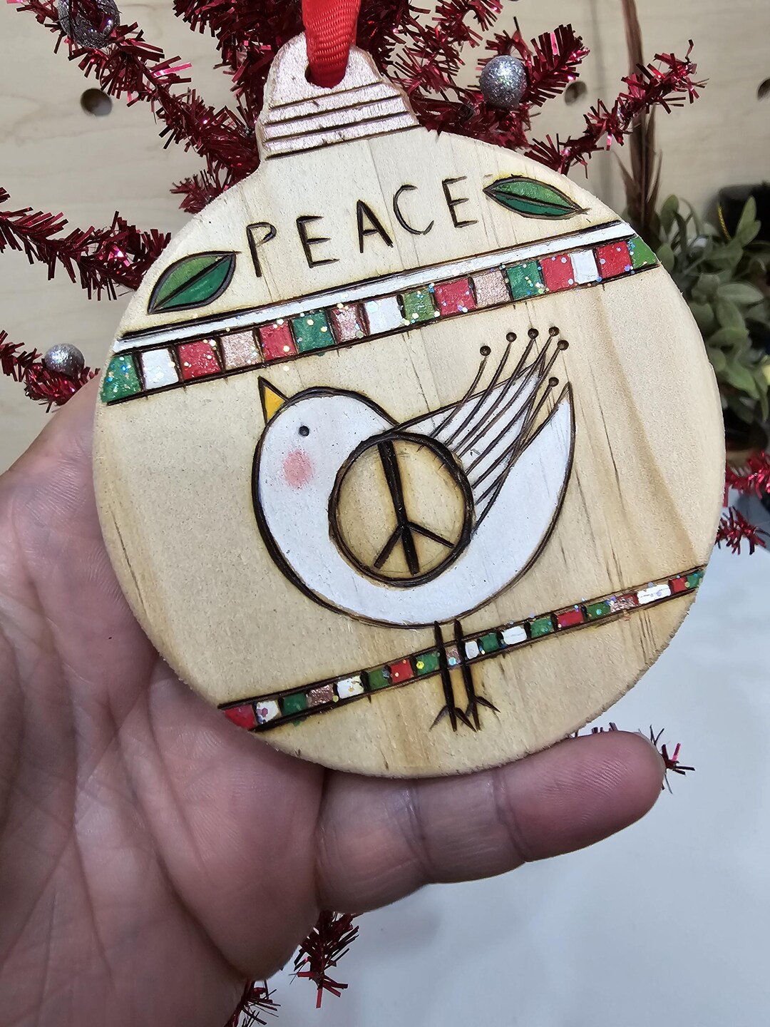 Wood Burned PEACE Bird Ornament or Wall Decor Nursery Art - Etsy
