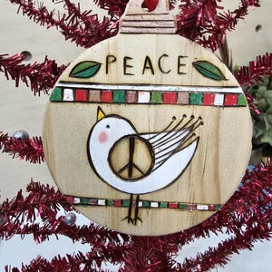 Wood Burned PEACE Bird Ornament or Wall Decor Nursery Art - Etsy