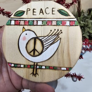 Wood Burned PEACE Bird Ornament or Wall Decor Nursery Art - Etsy