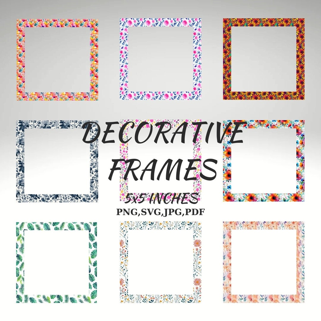 Floral Frame 5x5 Inches, Flowers Border Clipart, Printable Floral ...