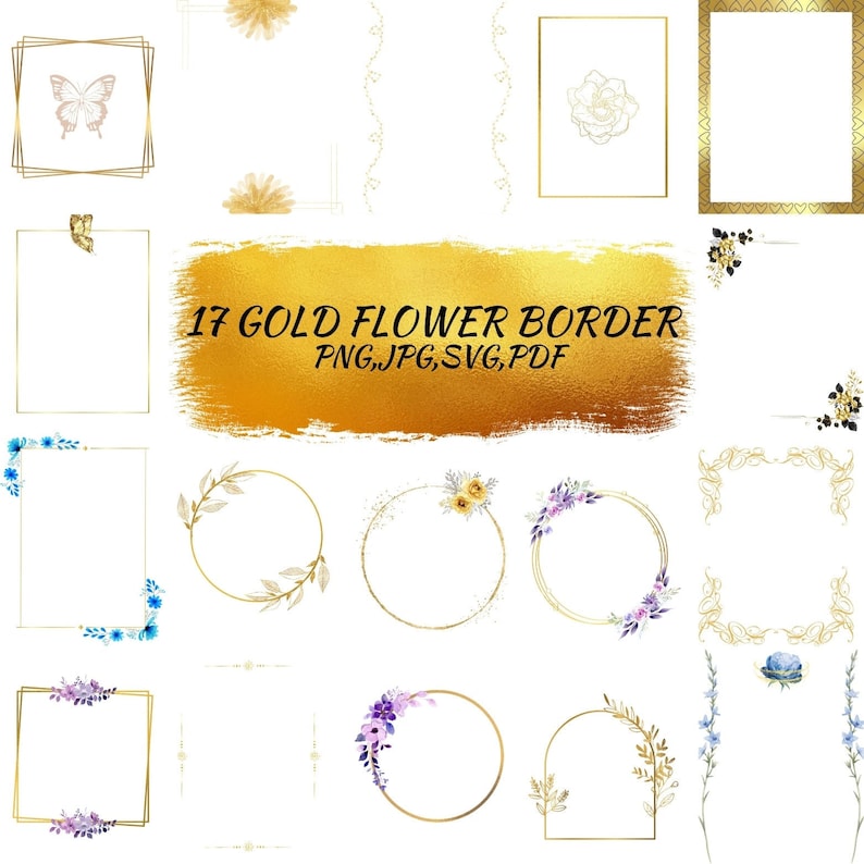 17gold Flower Border Png,jpg,svg,pdf,flowers Border Clipart,printable ...