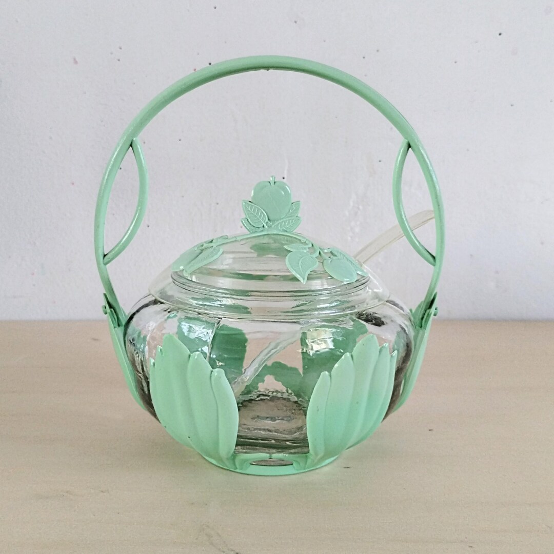Vintage Jam Pot, 1950s Jam Pot, Plastic and Glass Jam Pot, Vintage ...