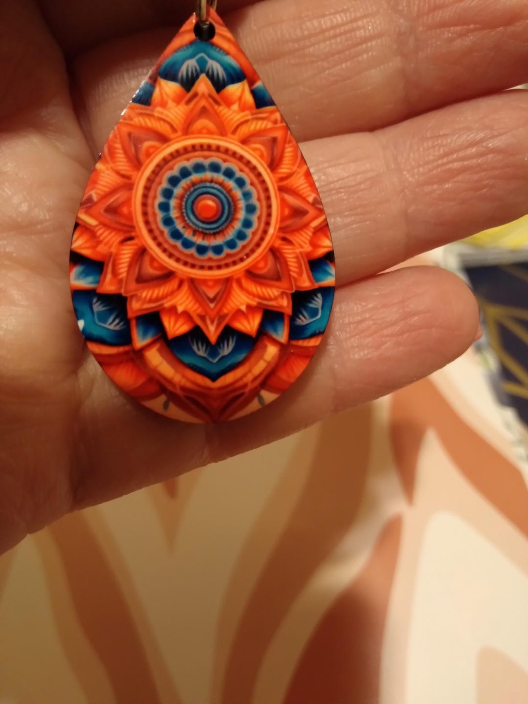 Orange Floral Mandela With Glass Button on the Top - Etsy