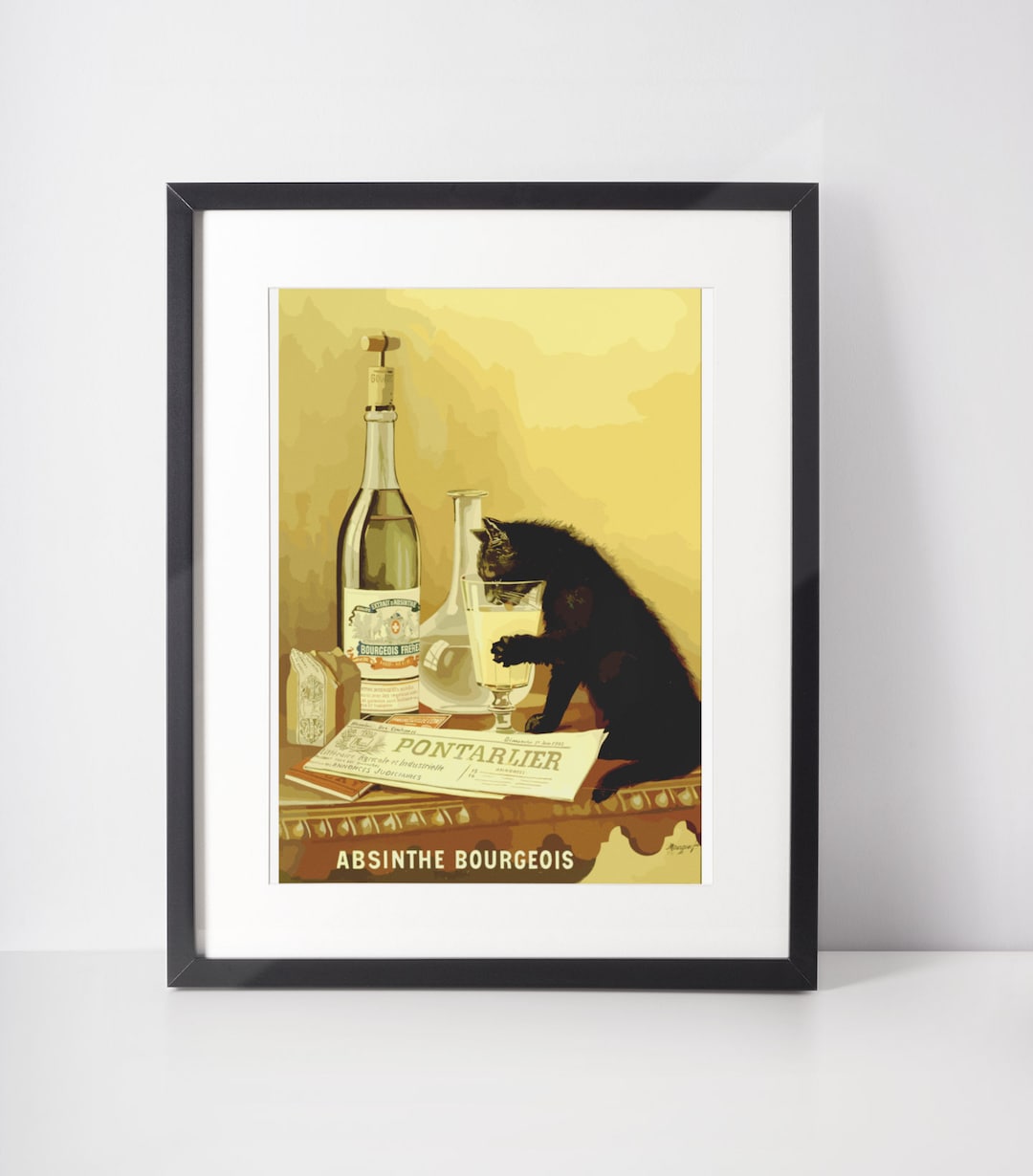 Elegant Absinthe Bourgeois Advertisement With Black Cat Classic Art ...