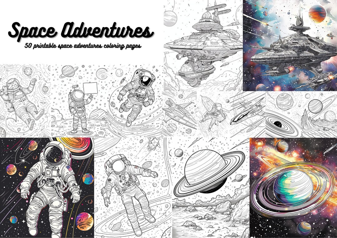 Space Adventures Coloring Pages for Children and Adults - Etsy