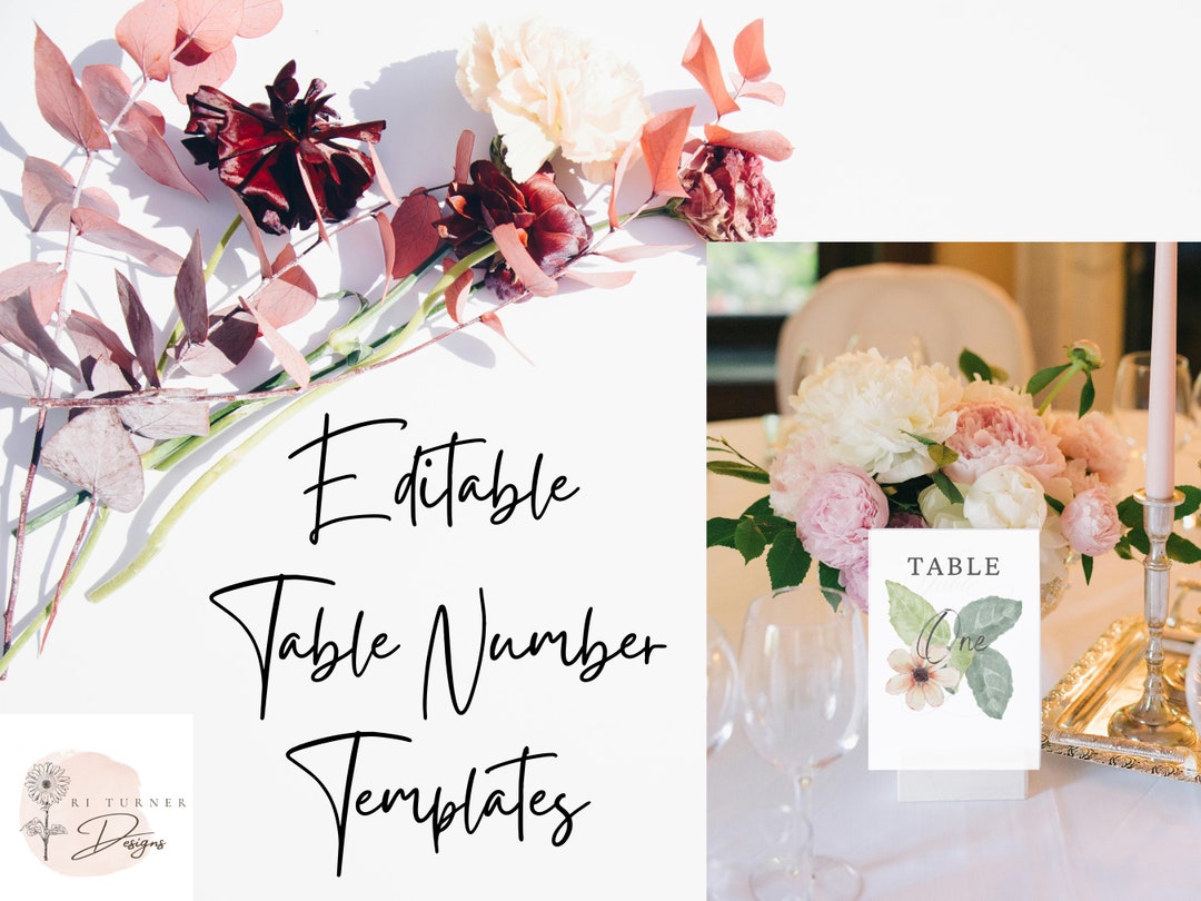 Table Numbers Editable and Printable Watercolour Flower Design - Etsy