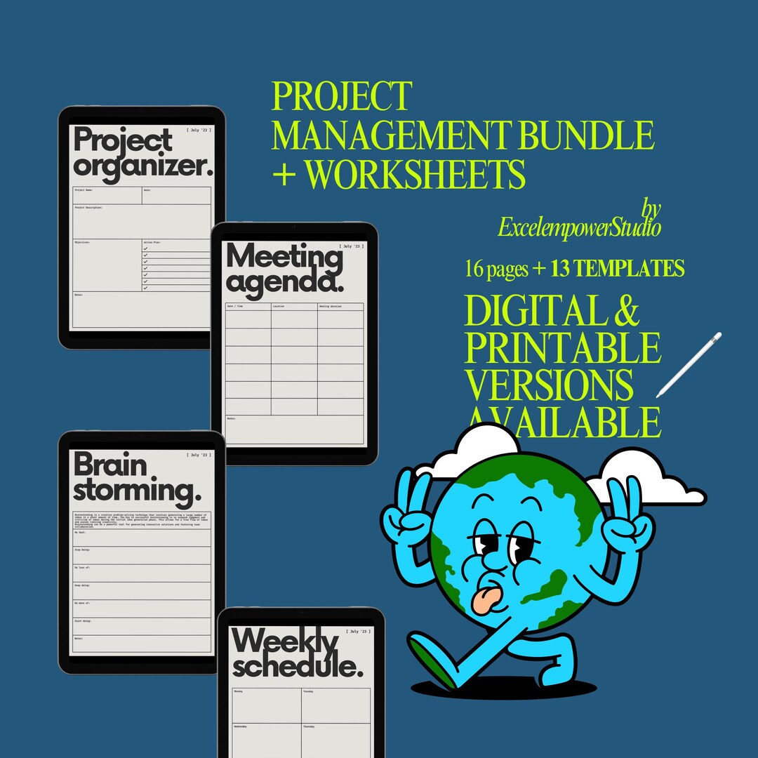 Project Management Planner Bundle Meeting Agenda, Goals Tracker ...