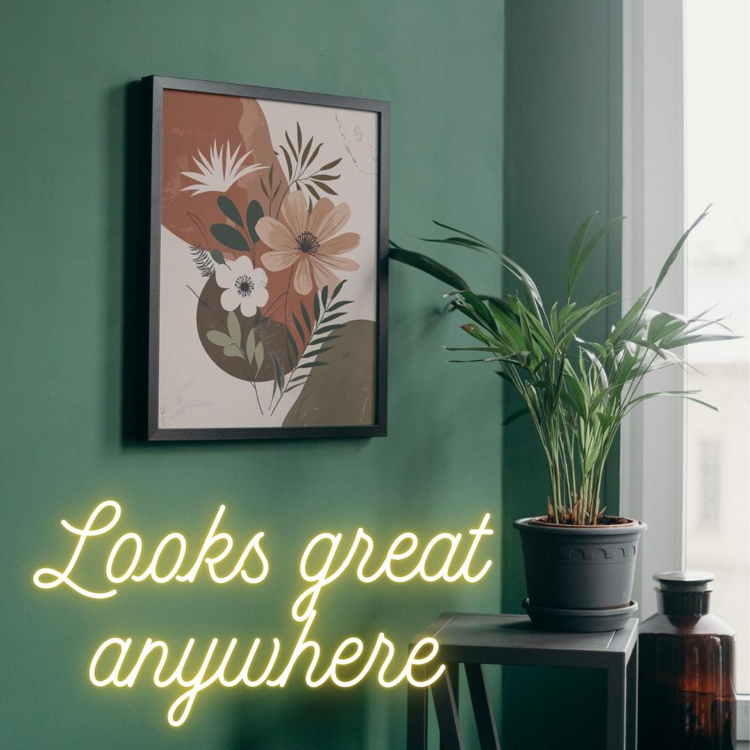 Boho Wall Art Set – 4 Printable Posters, Botanical and Abstract Decor ...