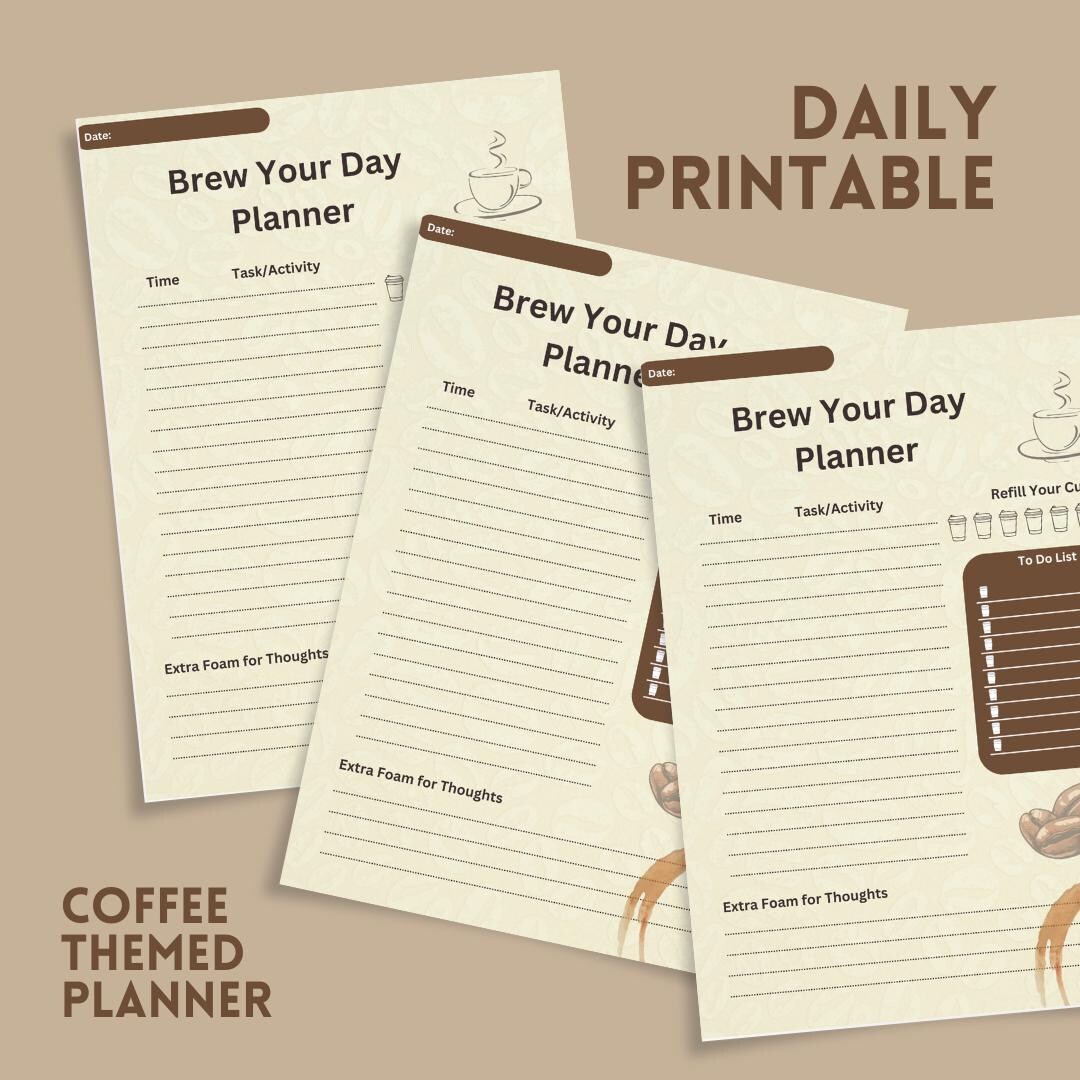 Brew Your Day Planner - Coffee-themed Daily Planner Printable, To-do ...