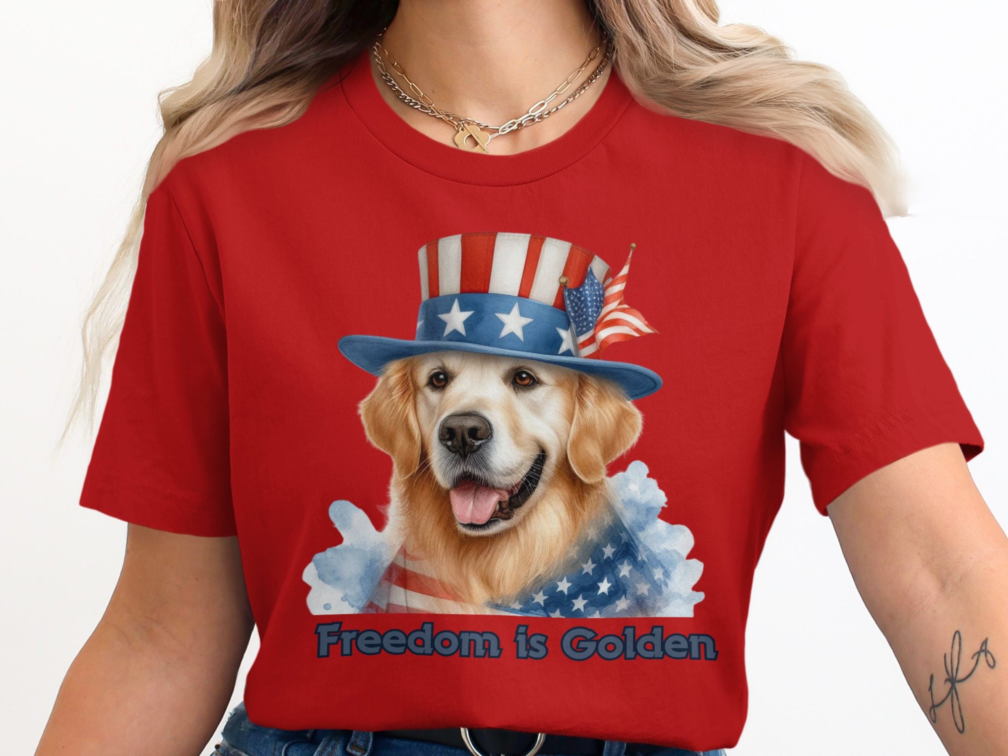 Patriotic Golden Retriever T-shirt, Freedom is Golden Dog Shirt, USA Flag Dog T-shirt, 4th of ...