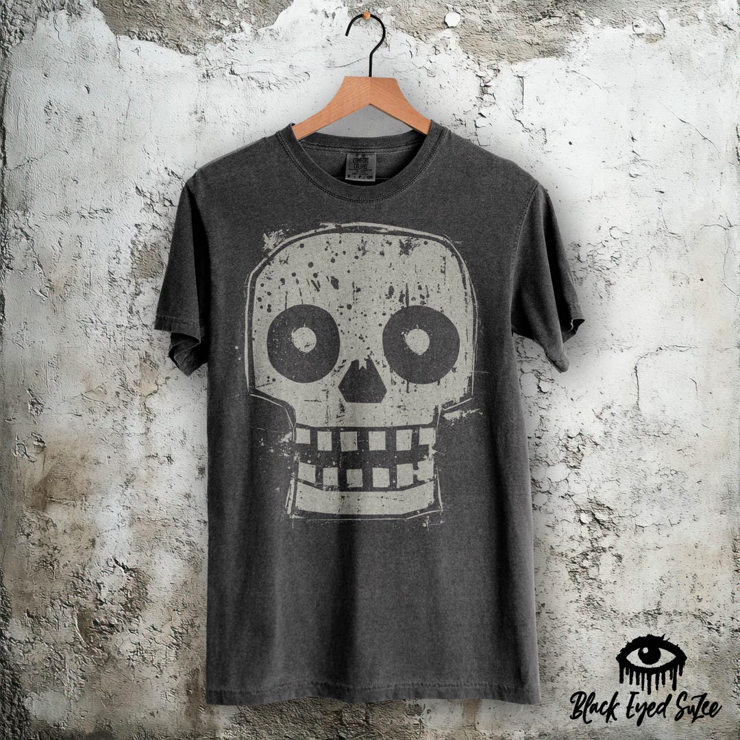 Cool Skull Shirt – Block Head Cute Primitive Skeleton Unisex Tee ...