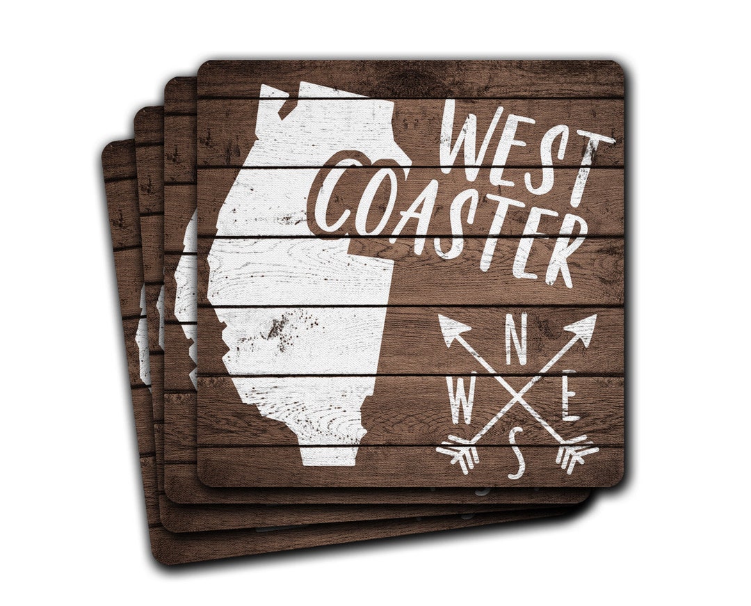 West Coaster Drink Coasters Decor Gift Set of 4 Housewarming California ...