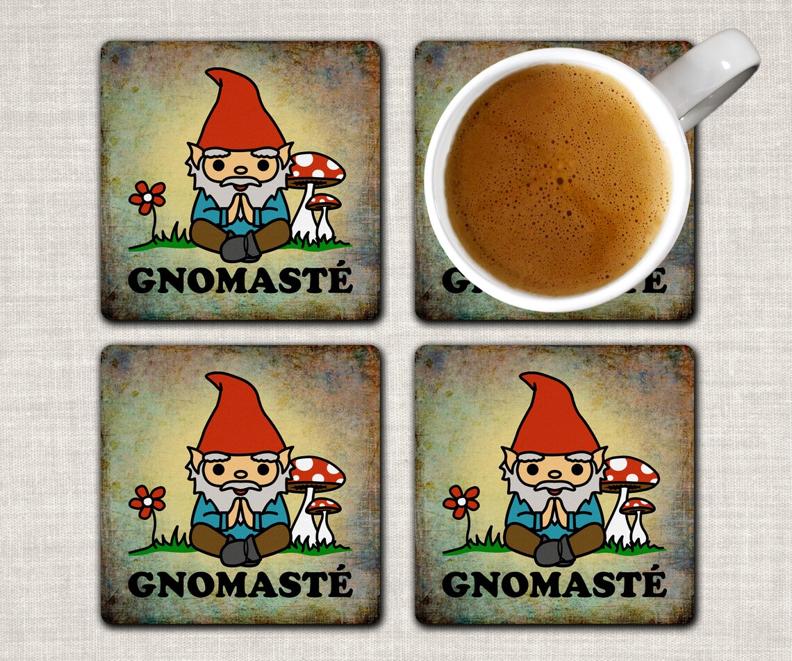 Gnomaste Meditating Yoga Gnome Coaster 4pc Set Namaste | Etsy