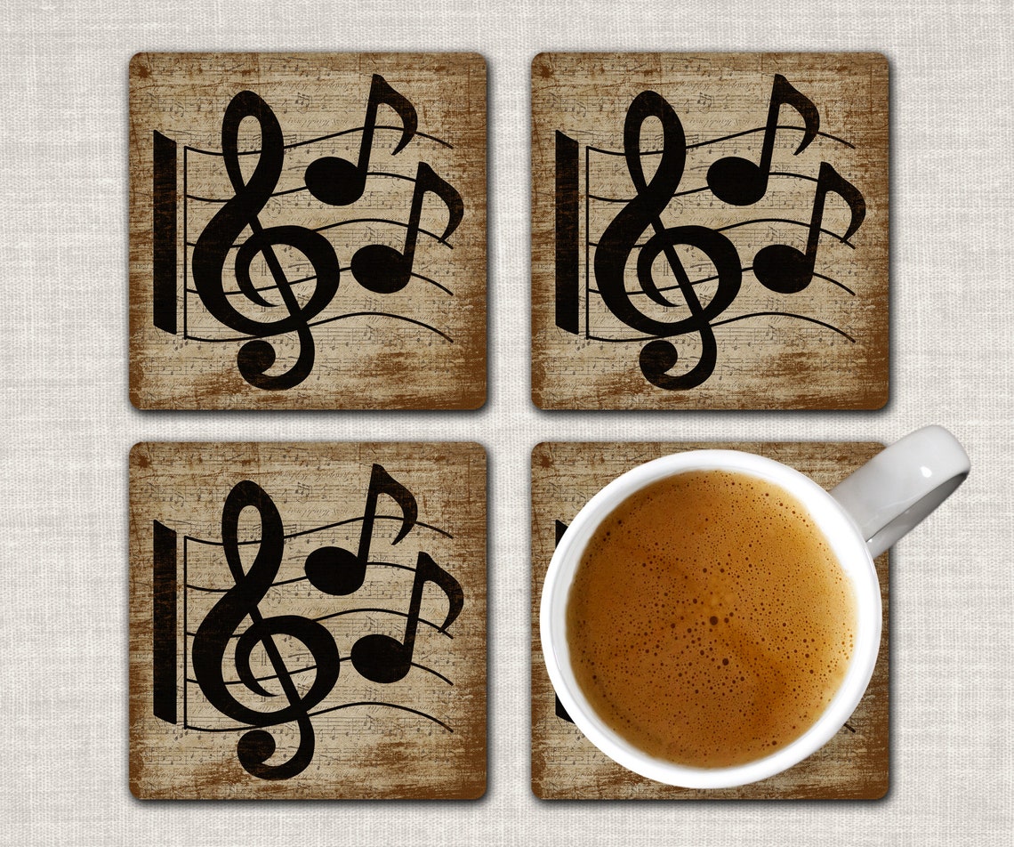 Treble Clef Music Notes Drink Coaster Set of 4 Gift Idea for | Etsy