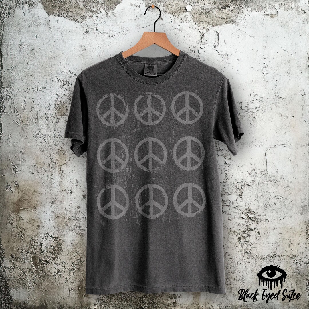 Grunge Grid Peace Sign Shirt – Weathered Gray on Pepper Comfort Colors ...