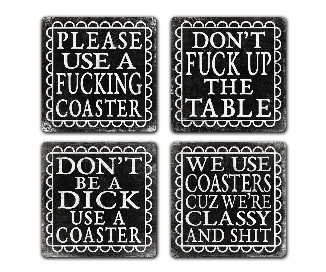 Funny Sarcastic Adult Language Drink Coaster 4pc Gift Set Don't Fuck up ...