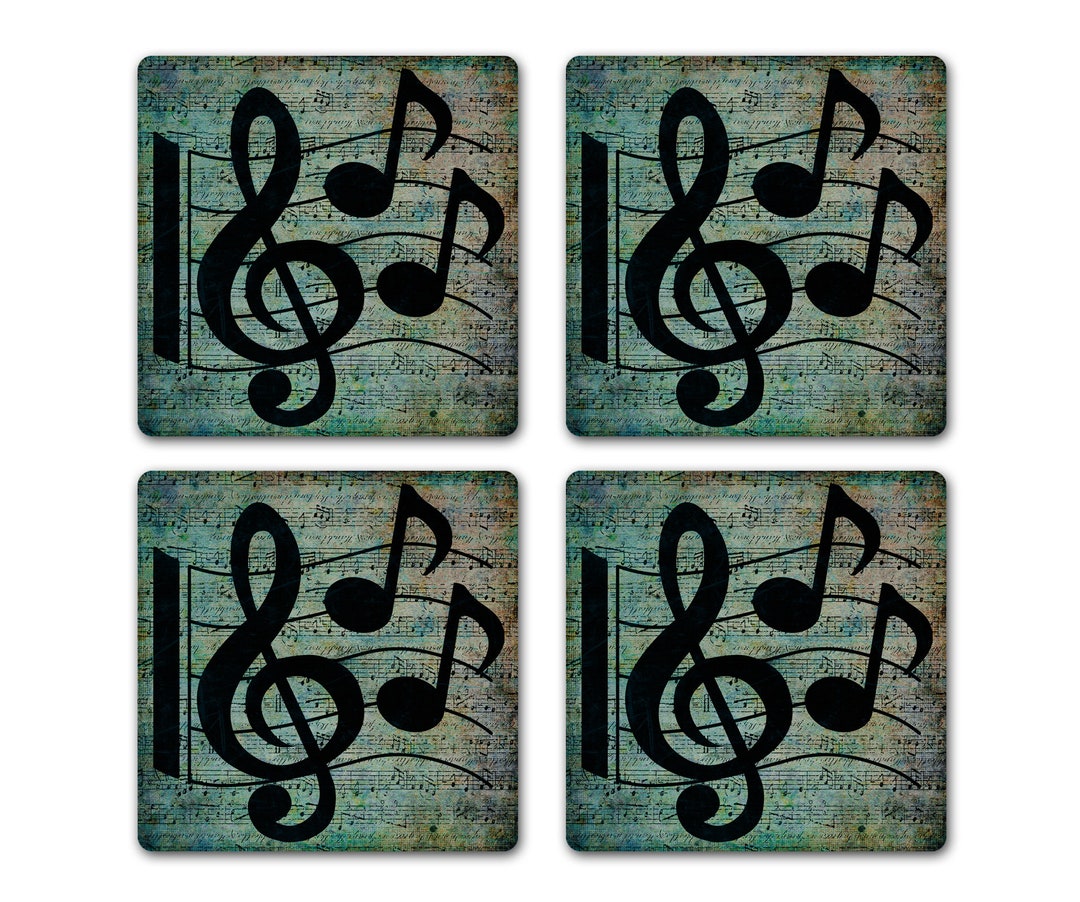 Treble Clef Music Notes Drink Coaster Set of 4 Gift Idea for Music ...