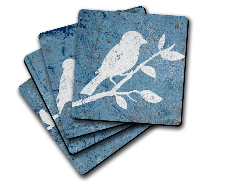 Blue Bird on Branch 4pc Drink Coaster Set Home Decor - Etsy