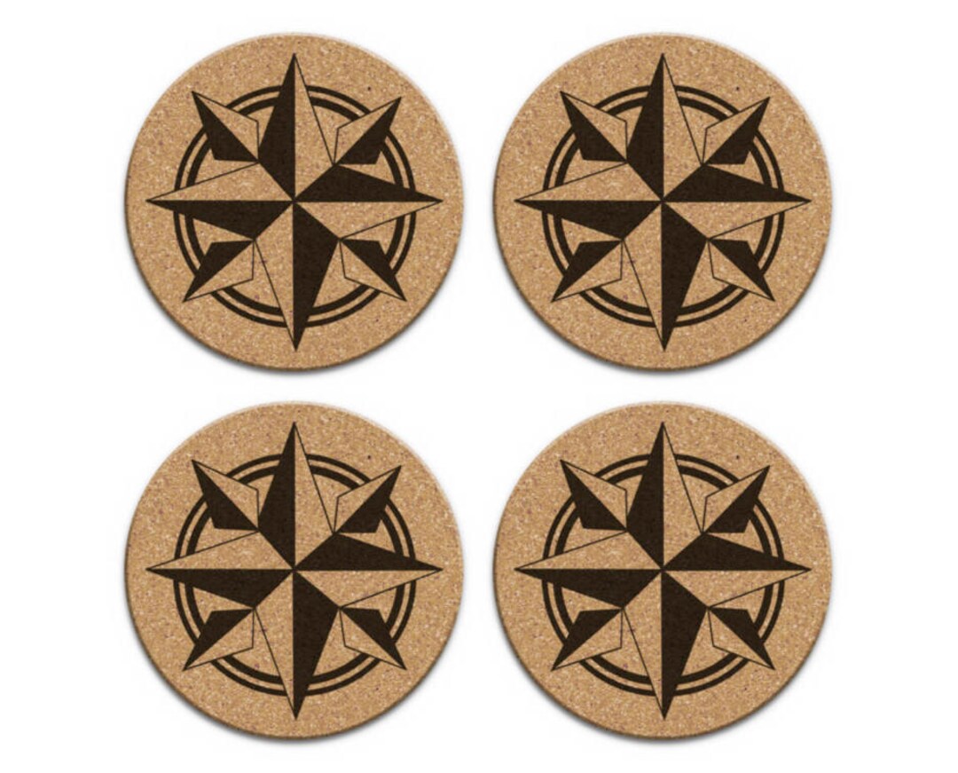 COMPASS ROSE Nautical Coastal Cork Coaster Set of 4 Home Decor - Etsy
