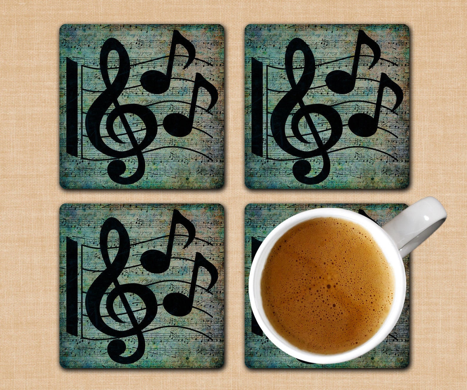 Treble Clef Music Notes Drink Coaster Set of 4 Gift Idea for Music ...