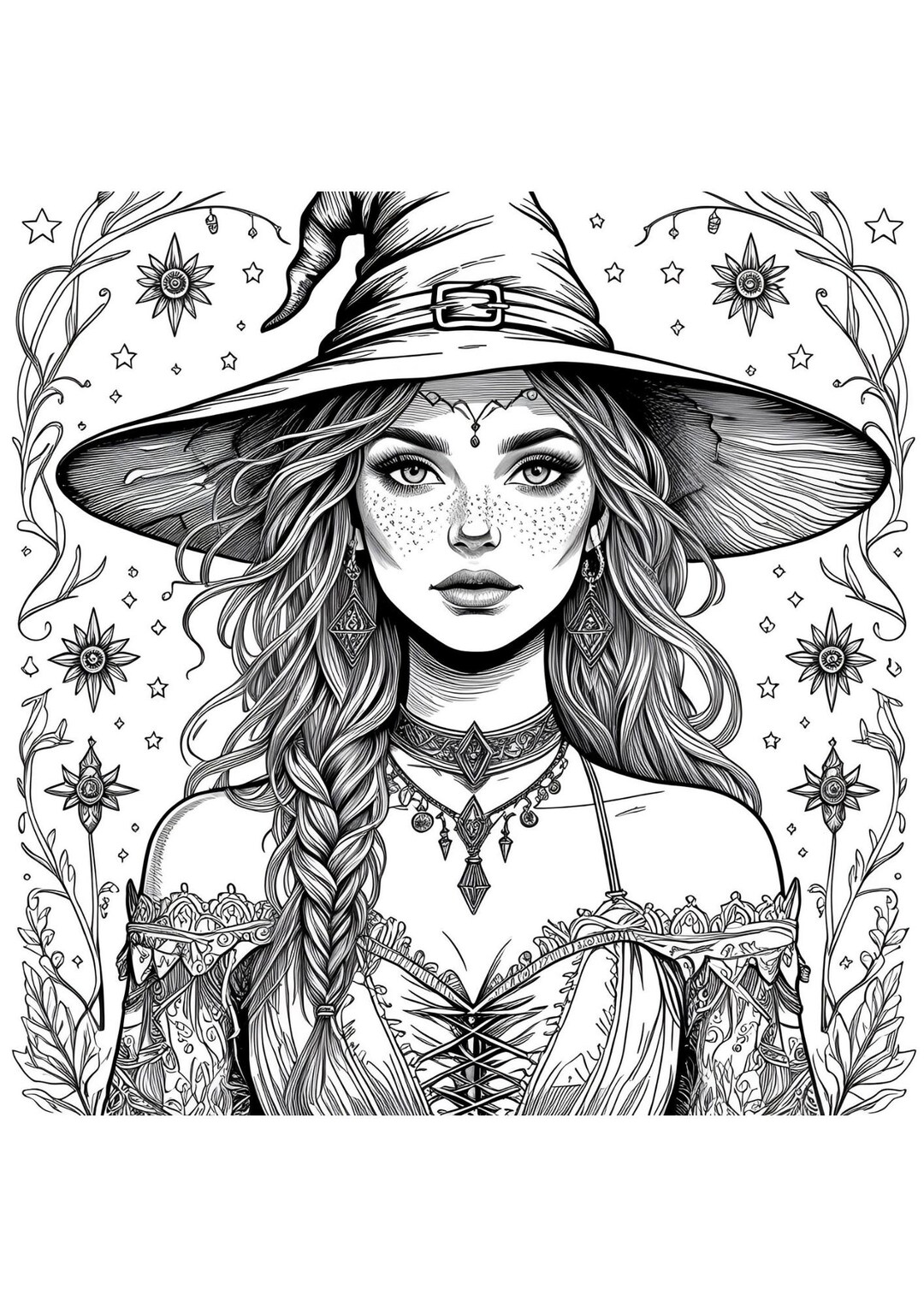 4-pack Printable Witch Colouring Pages | Magical Portrait Colouring ...