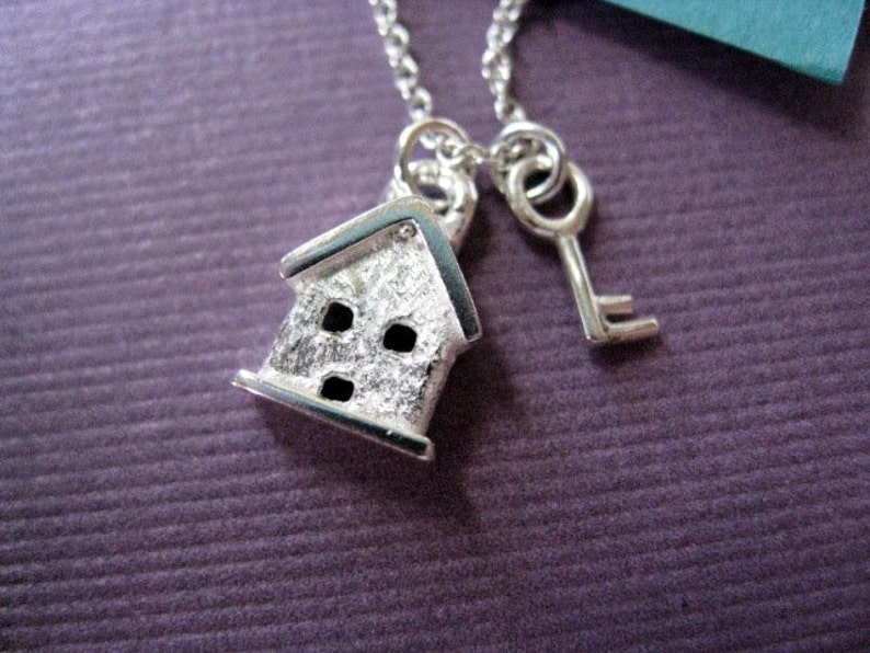 Sterling Silver Charm Necklace Tiny House and Key - Etsy
