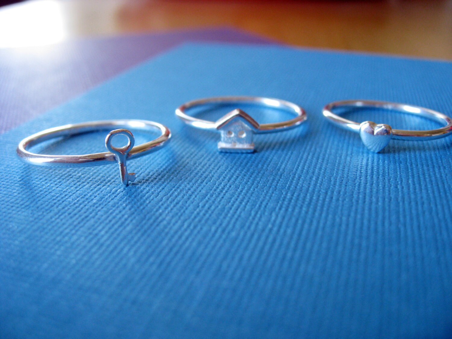 Tiny Stacking Rings Sterling Silver. House, Heart and Key Rings. Set of ...