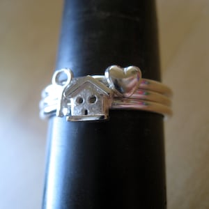 Tiny Stacking Rings - Sterling Silver. House, Heart and Key Rings. Set ...