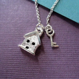 Sterling Silver Charm Necklace Tiny House and Key - Etsy