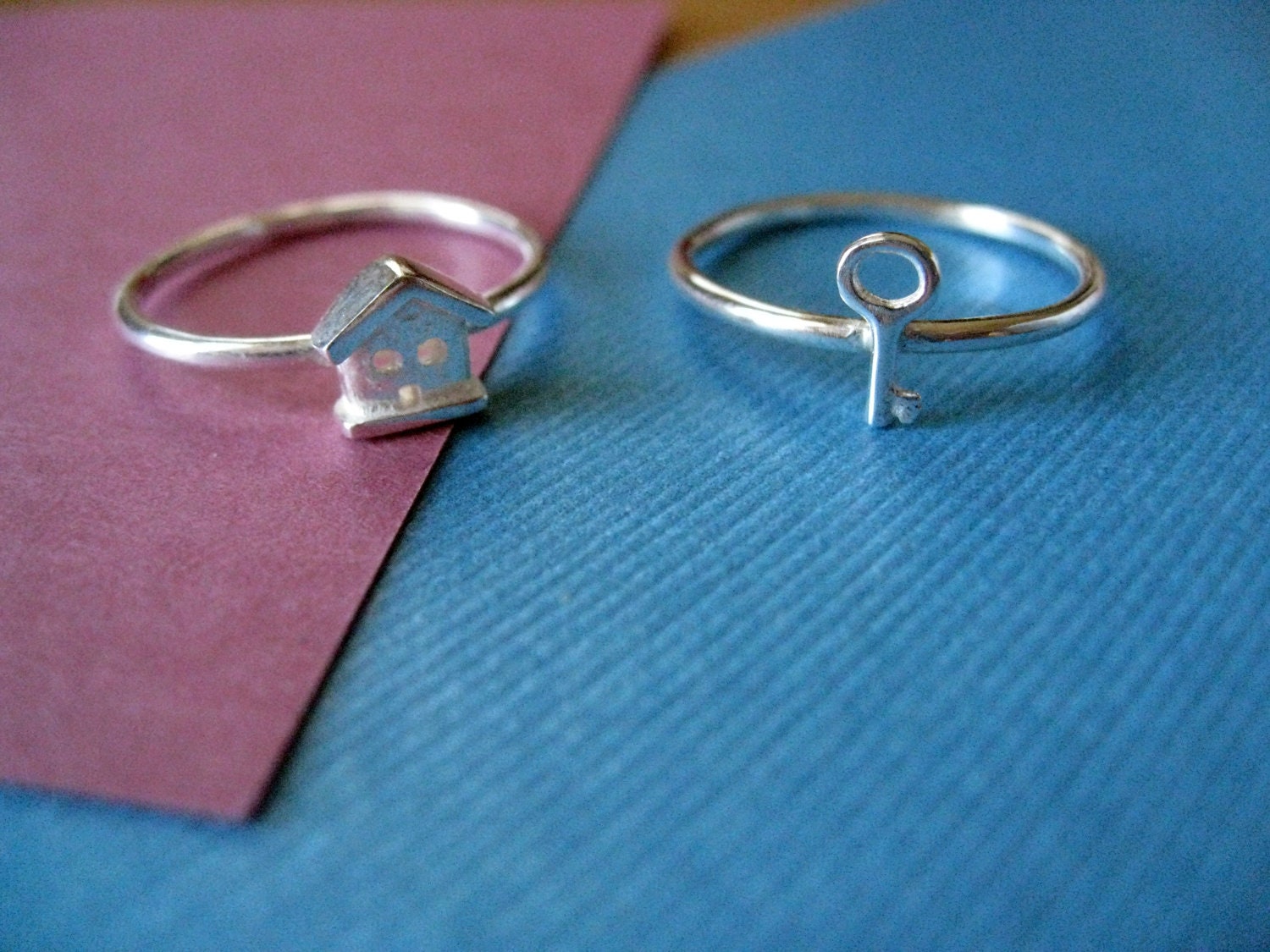 Tiny House and Key Stacking Rings Sterling Silver - 2 Rings - Etsy