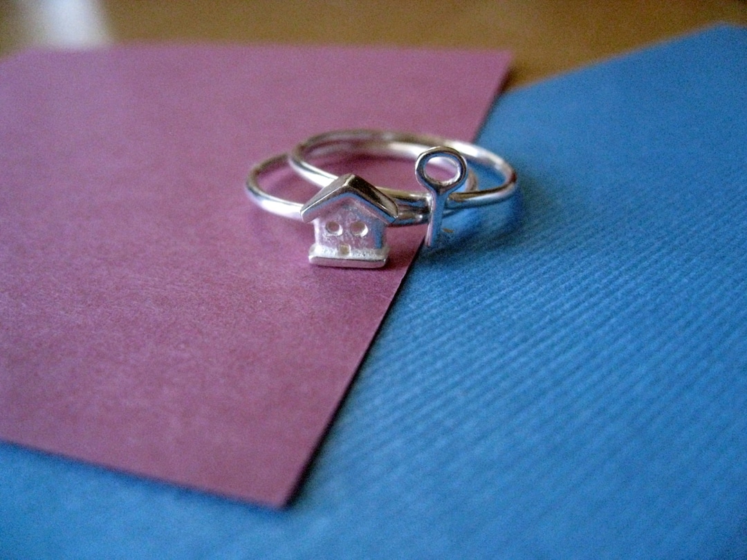 Tiny House and Key Stacking Rings Sterling Silver - 2 Rings - Etsy