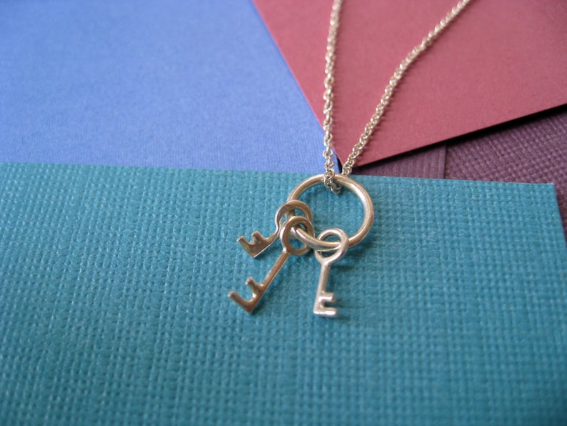 Sterling Silver Delicate Necklace Miniature Key Ring - Etsy