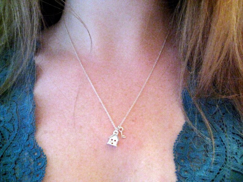 Sterling Silver Charm Necklace Tiny House and Key - Etsy