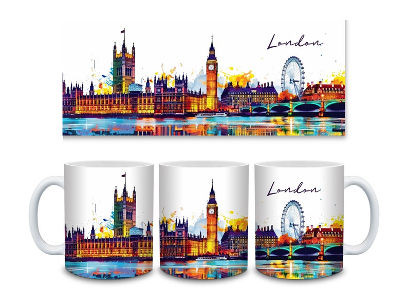 London Watercolor Mug - Ceramic Skyline Cup for Travel Lovers & London ...