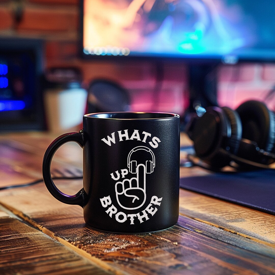 Whats up Brother Gamer Mug - Funny Sketch Gaming Cup, Perfect Gamer ...