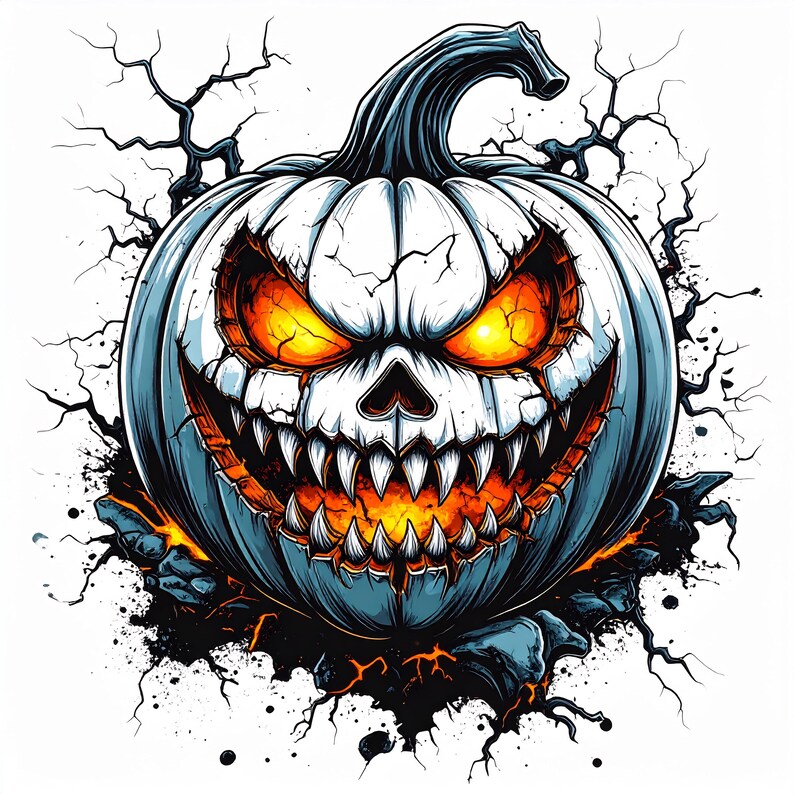 Creepy Monster Pumpkin Clipart With Glowing Eyes and Mouth Horror ...