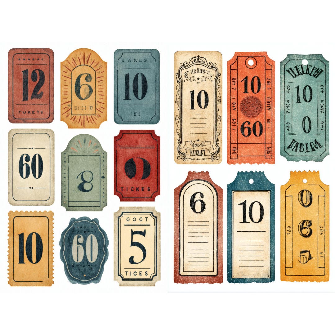 Vintage Circus Ticket Collage Sheet Retro Ephemera Bold Numbered ...