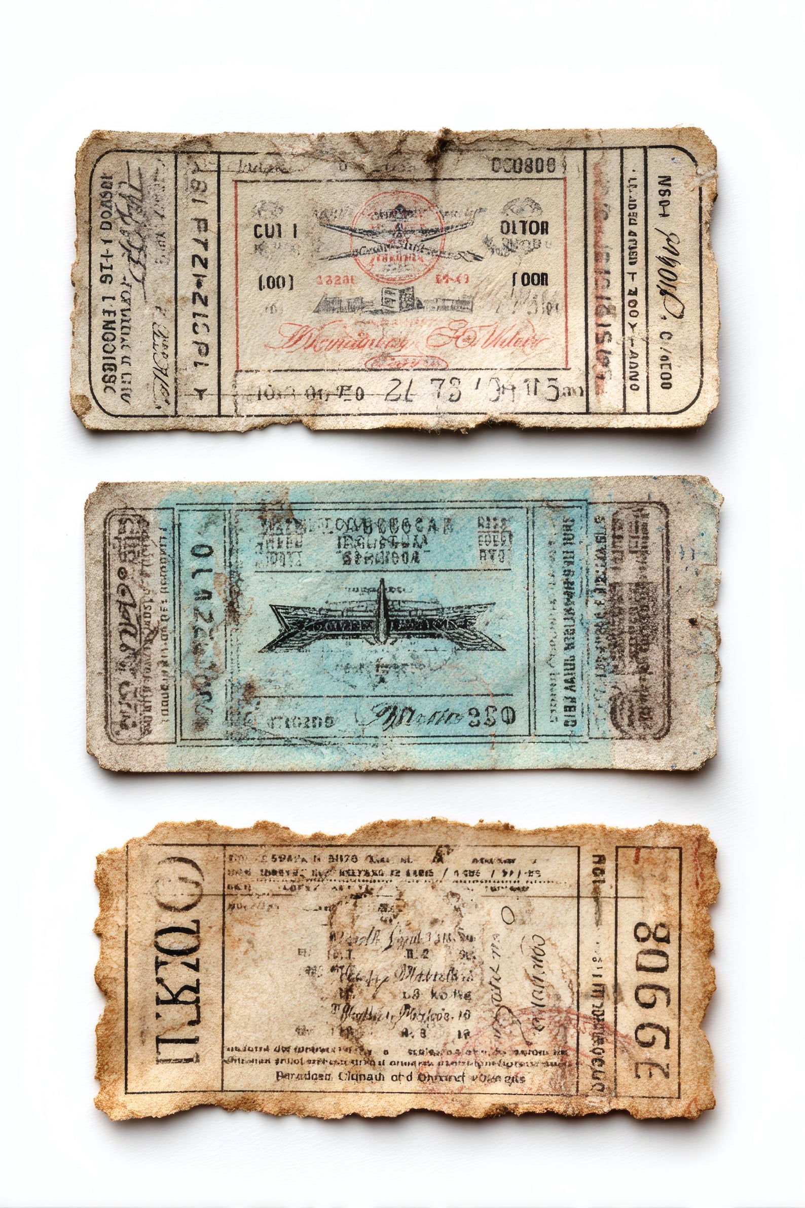 Vintage Flight Ticket Stubs Printable Ephemera Set Faded Blue Sepia ...