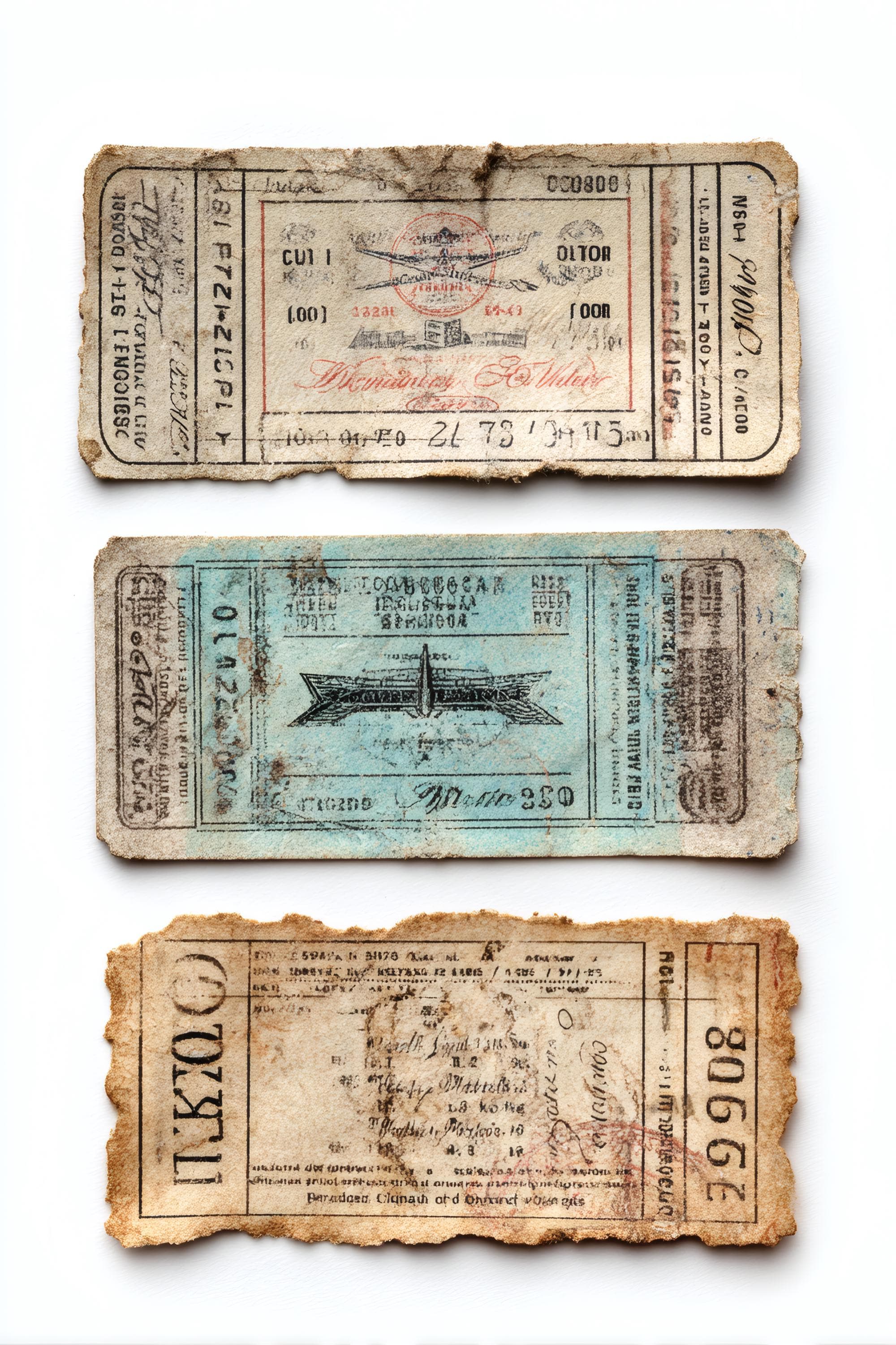 Vintage Flight Ticket Stubs Printable Ephemera Set Faded Blue Sepia ...