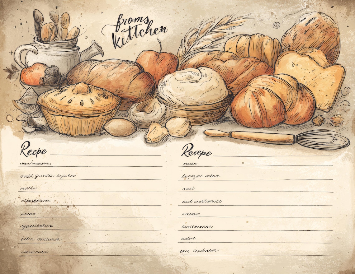 Vintage Recipe Junk Journal Kit, 12 Printable Kitchen Pages With Bread ...
