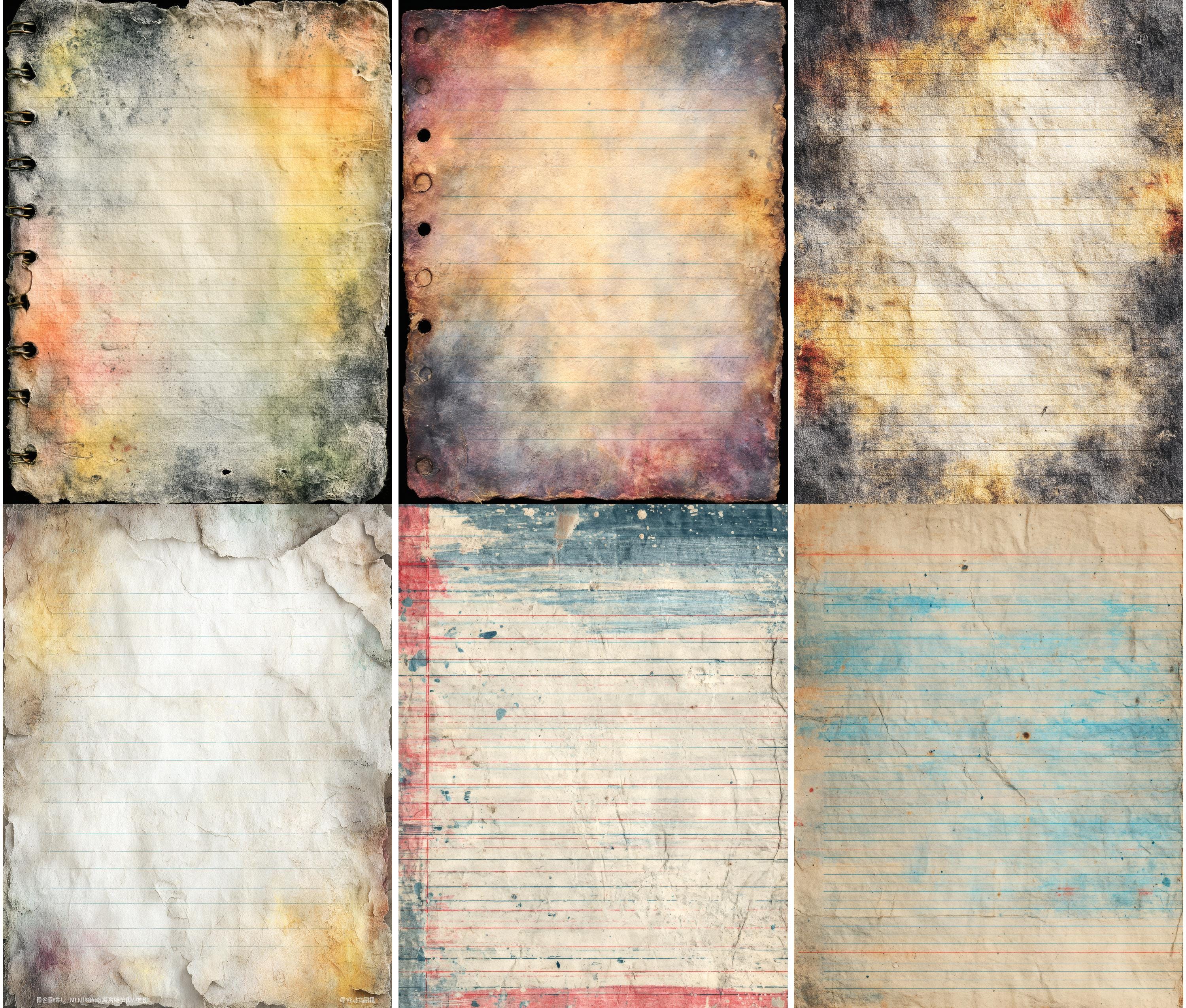 Vintage Lined Paper Pages, Old School Notebook Printable, Distressed ...