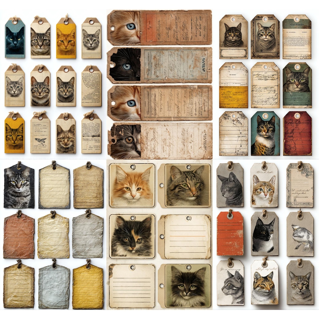 Cat Pocket Labels Printable, Vintage Cat Labels, Journal Pocket ...