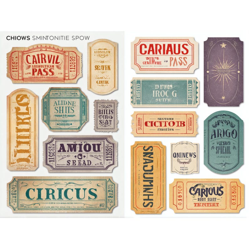 Vintage Circus Ticket Sheet Printable Admission Passes Carnival ...